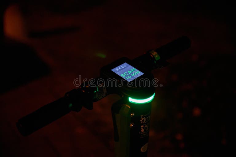 E-scooter at Night. Display of an E-scooter at Night. Display of an ...