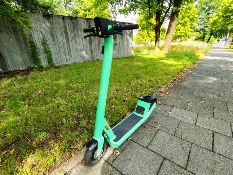 An e scooter ready to go stock photo. Image of city - 255280628