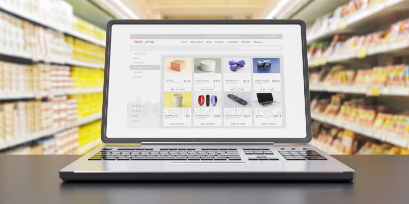 E Shop, Online Shopping. Online Shop Website on a Computer Laptop ...