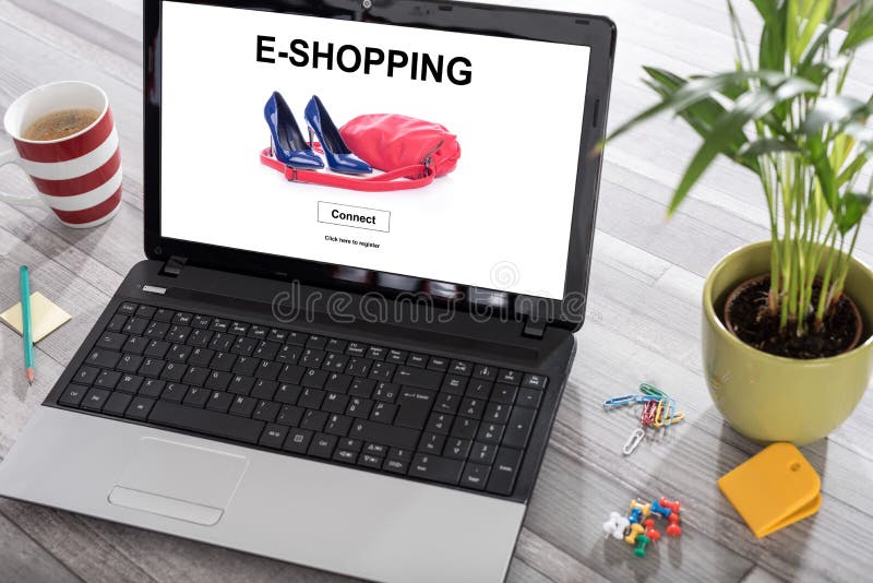 E-shopping Concept on a Laptop Stock Photo - Image of online, shoes ...