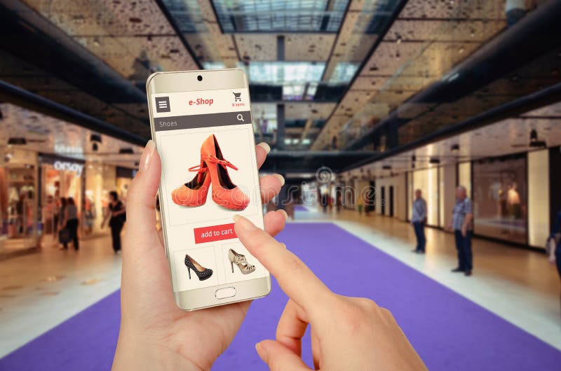 E Shopping with Smart Phone with Woman Hand Stock Photo - Image of ...