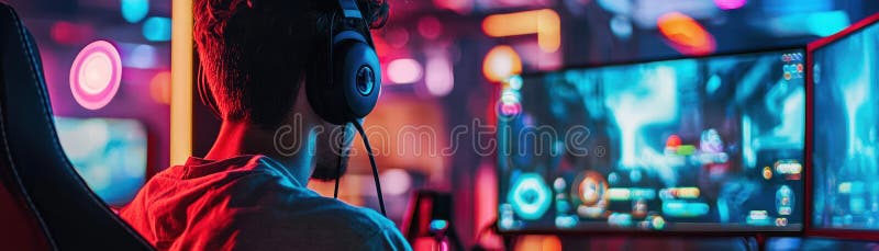 E Sports Gamer Enjoying Immersive Gameplay with Advanced Technology and ...