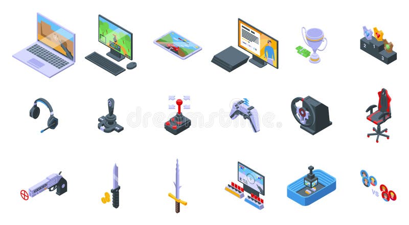 E-sports Icons Set Isometric Vector. Game Computer Stock Illustration ...