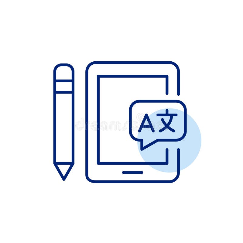 E-tablet, Pencil and Speech Bubble with Languages Symbols. Interactive ...