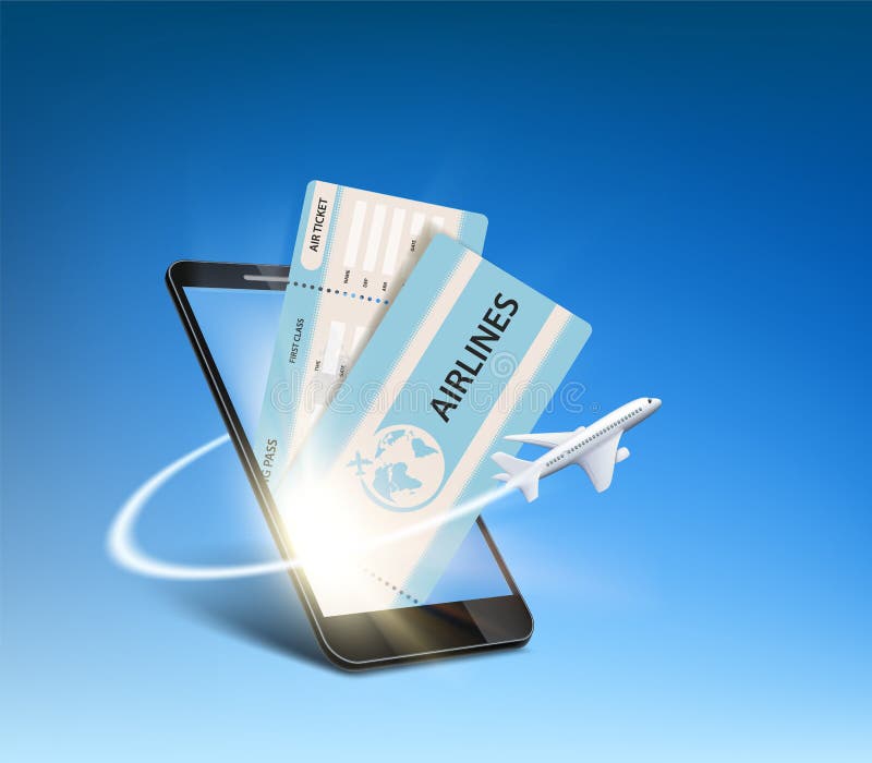 E-ticket on the Smartphone Screen. Plane Flies Around the Device Stock ...