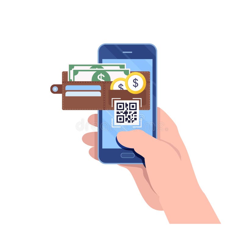 E-wallet, Mobile Payment, QR Code, Smartphone. Flat Cartoon ... E-wallet, Mobile Payment, QR Code, Smartphone. Flat Cartoon ...