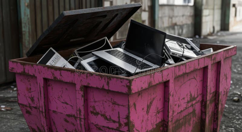 Ewaste Disposal Bin Overflowing a Pink Dumpster is Overflowing with ...