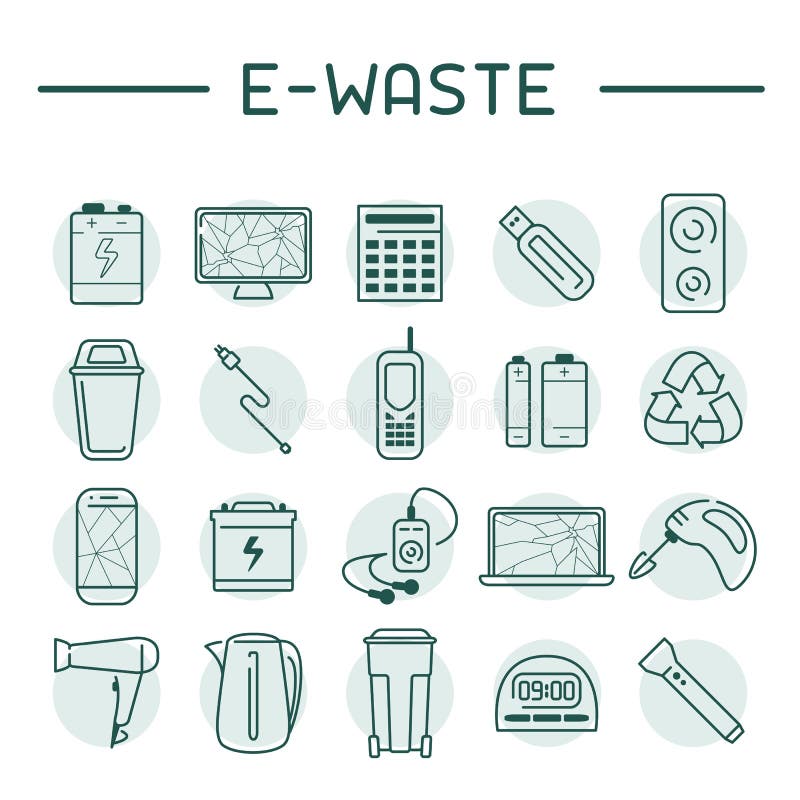 E-waste icons set stock vector. Illustration of dustbin - 131469229