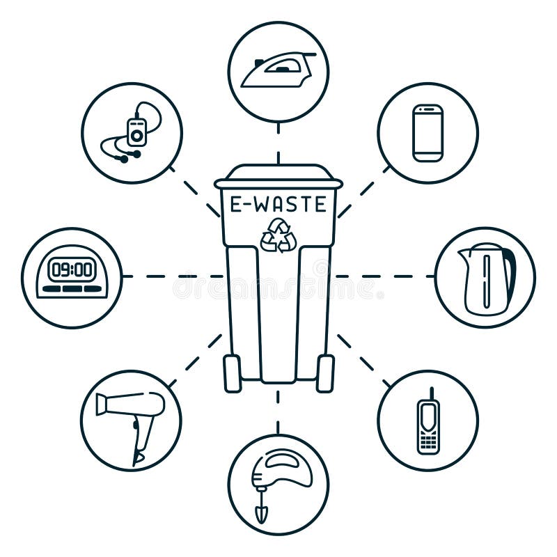 E-waste Illustration with Trash and Dumpster Stock Vector ...