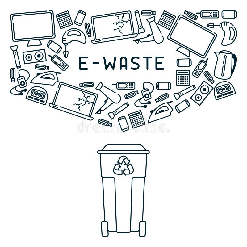 E-waste Illustration with Trash and Dumpster Stock Vector ...