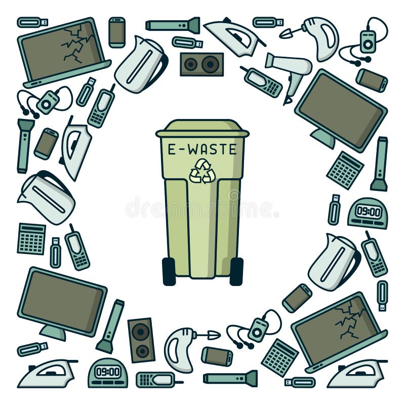 E-waste Illustration with Trash and Dumpster Stock Vector ...