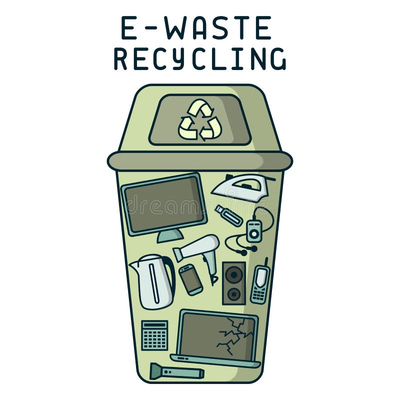 E-waste Illustration with Trash and Dumpster Stock Vector ...