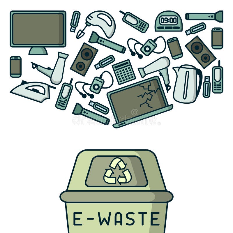 E-waste Illustration with Trash and Dumpster Stock Vector ...