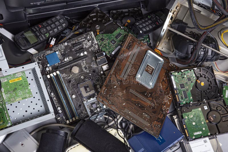 E-waste from Old Computer Parts Stock Photo - Image of problem ...