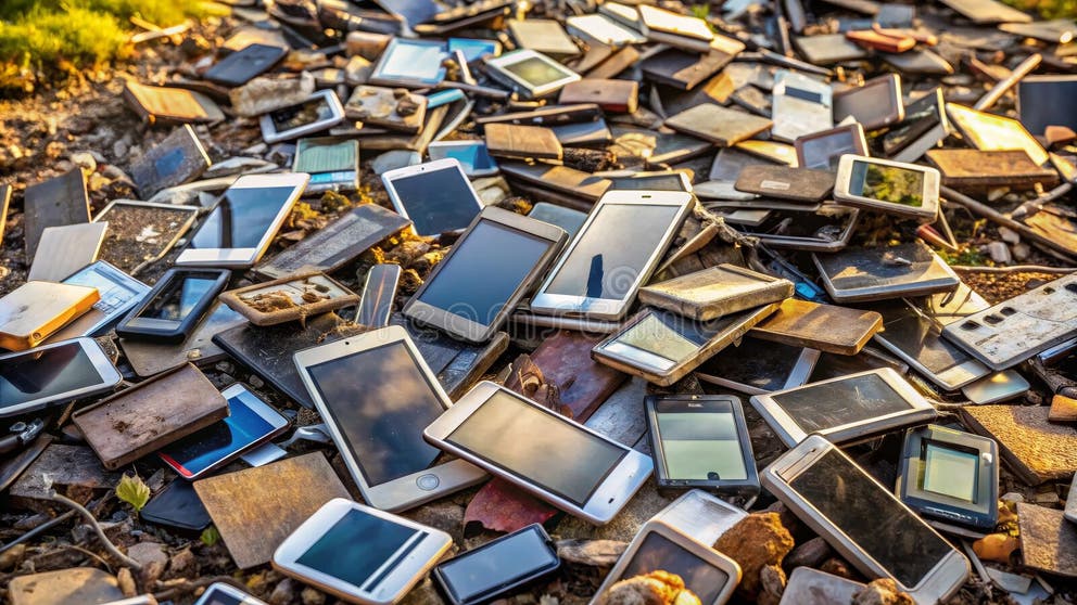 E-Waste Pile a Composition of Discarded Mobile Devices in Golden Hour ...