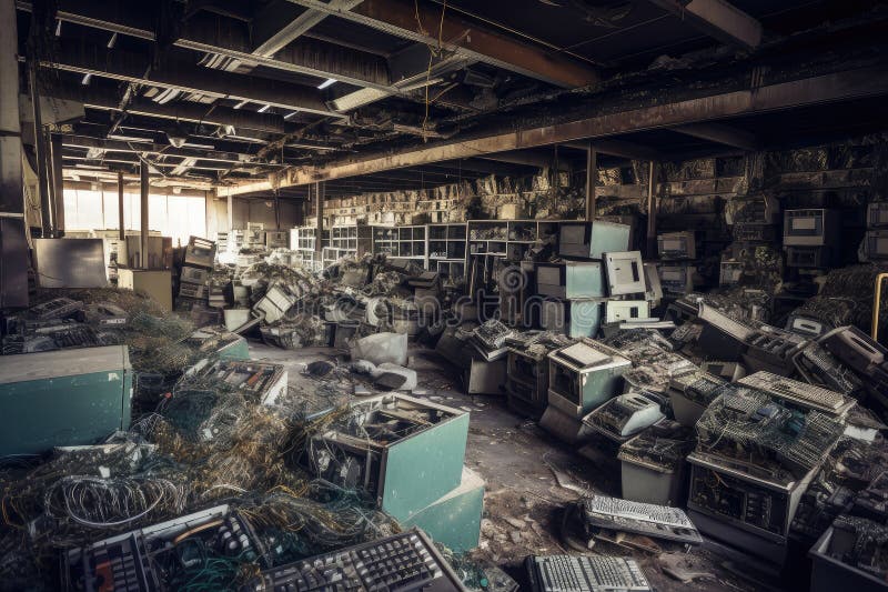 E-waste Processing Facility, with Bins of Unwanted Devices To Be ...
