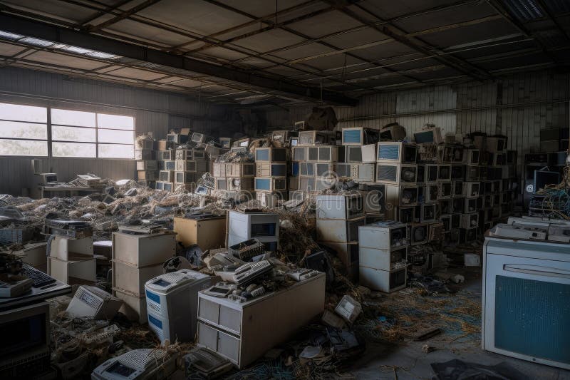 E-waste Processing Facility, with Bins of Unwanted Devices To Be ...