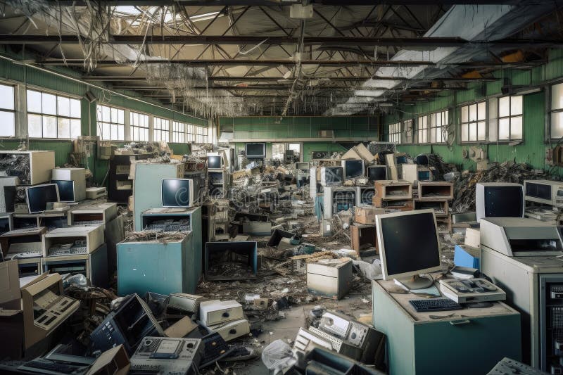 E-waste Processing Facility, with Bins of Unwanted Devices To Be ...