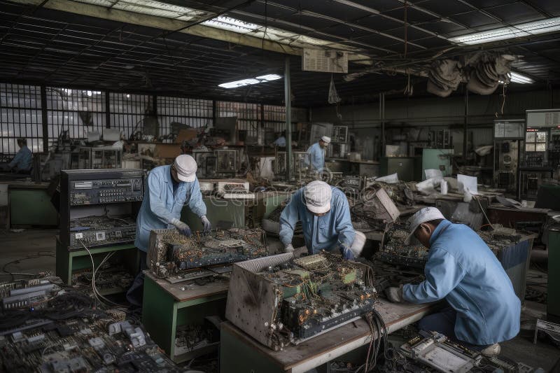 E-waste Processing Facility, Where Technicians Dismantle and Recycle ...