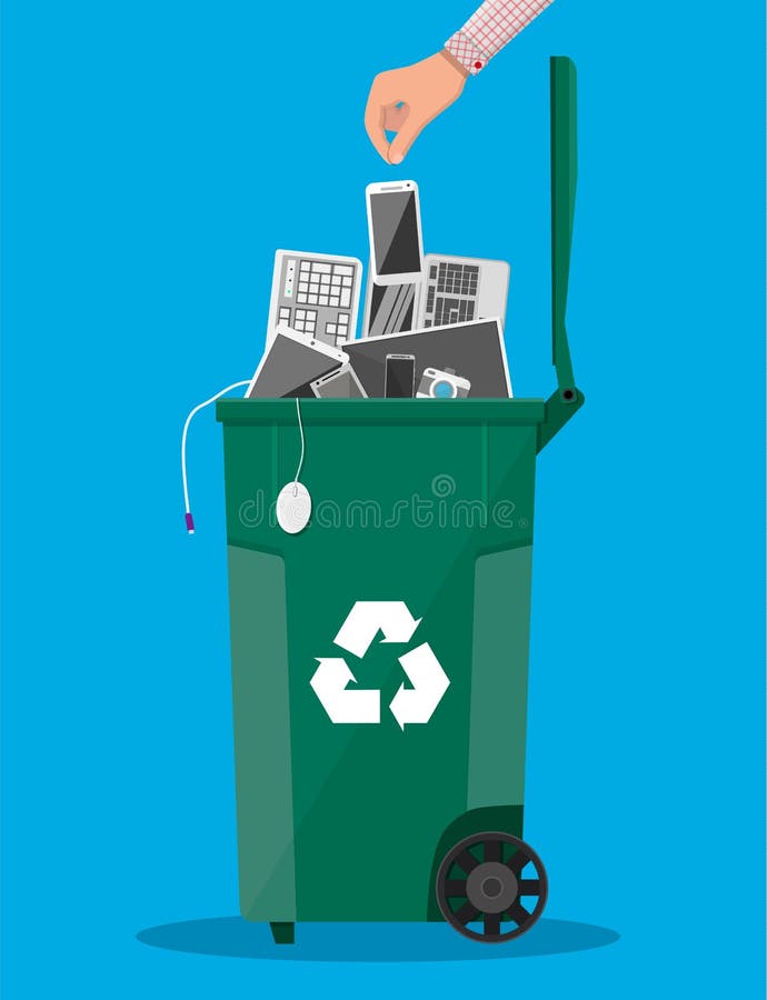 E-waste Recycle Bin with Old Electronic Equipment Stock Vector ...