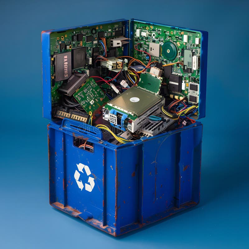 E-Waste Recycling: a Blue Bin Overflowing with Discarded Circuit Boards ...