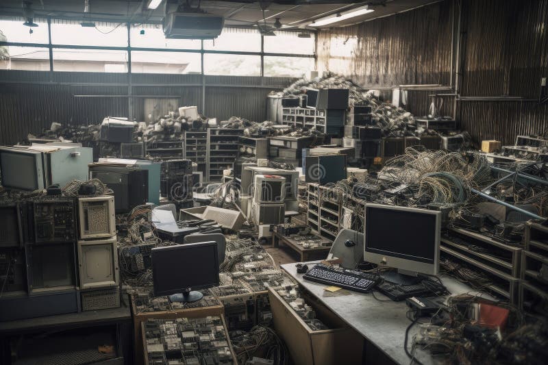 E-waste Recycling Center, with Various Electronic Devices Being Broken ...