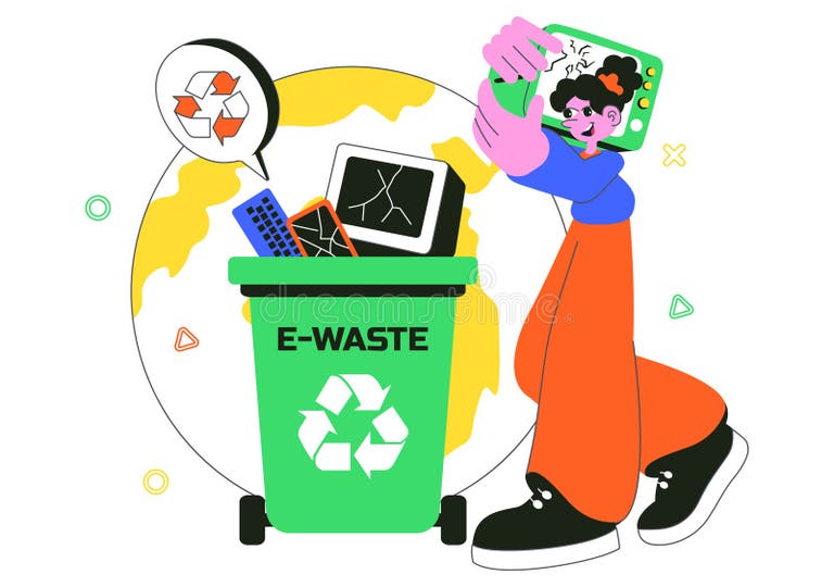 E-Waste Recycling Center Vector Illustration Featuring Electronic Waste Management and Proper ...