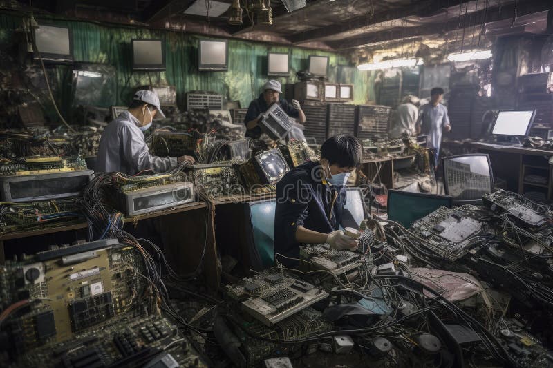 E-waste Recycling Center, with Workers Sorting through Piles of Old ...