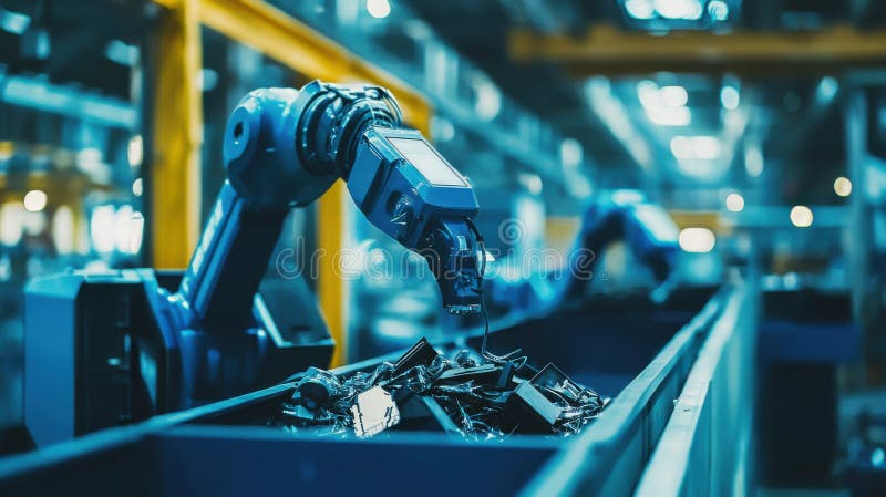 Robotic Arm Sorting Metal Scraps in Industrial Recycling Facility ...