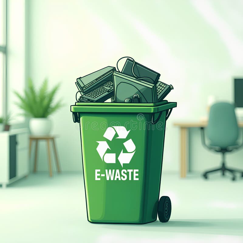 E Waste Recycling Concept Showing Green Bin Full of Discarded ...
