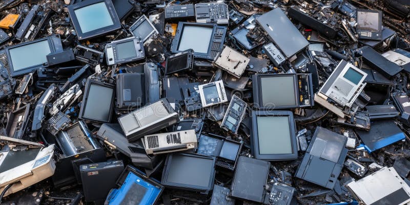 E-Waste Recycling: Discarded Electronics, Computers and Monitors Pile ...