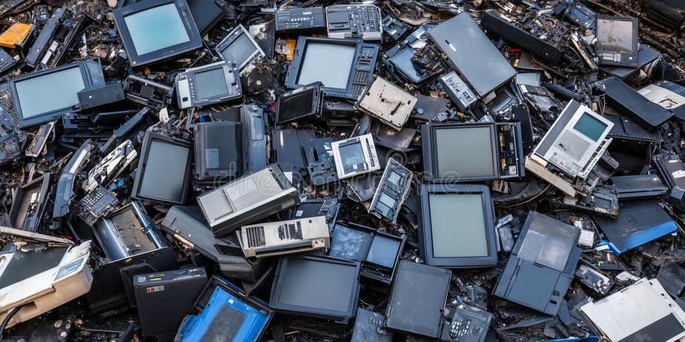 E-Waste Recycling: Discarded Electronics, Computers and Monitors Pile ...