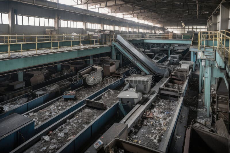 E-waste Recycling Facility, with Conveyor Belts and Compactor Machines ...