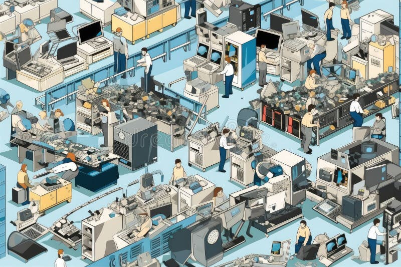E-waste Recycling Facility, with Employees Disassembling and Sorting ...