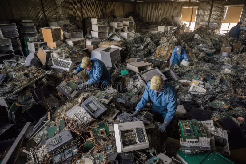 E-waste Recycling Facility, with Employees Sorting through Piles of Old ...