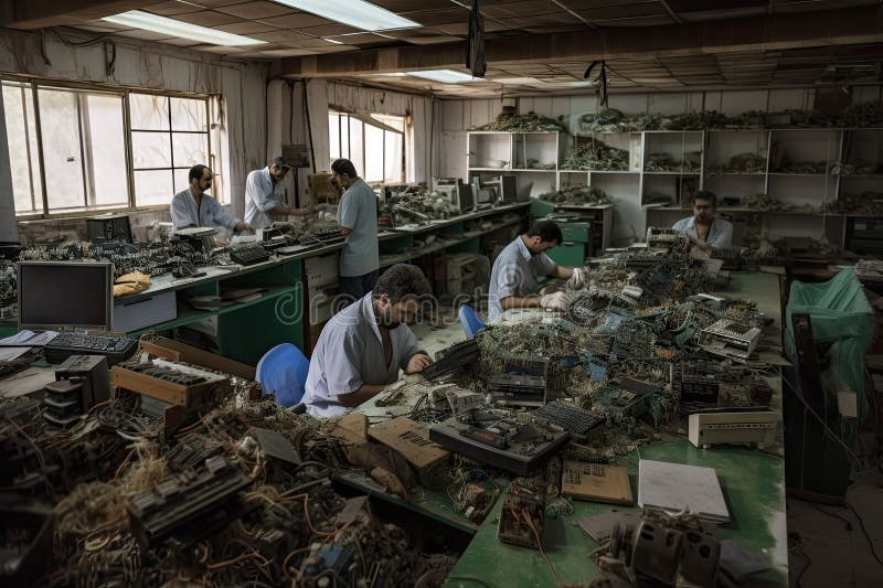 E-waste Recycling Facility, with Workers Sorting and Repairing Various ...