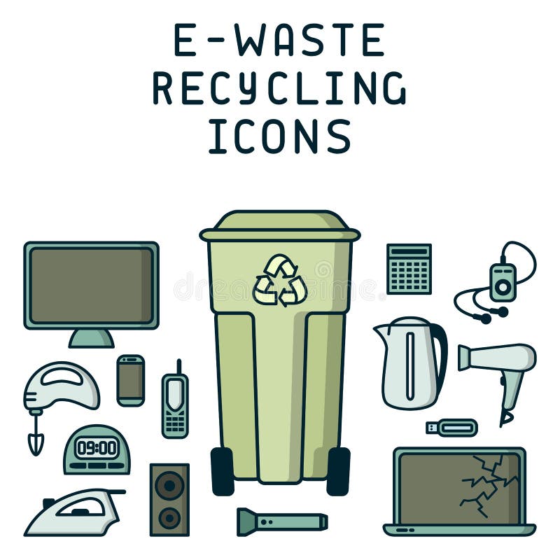 E-waste recycling icons stock vector. Illustration of emblem - 121178311