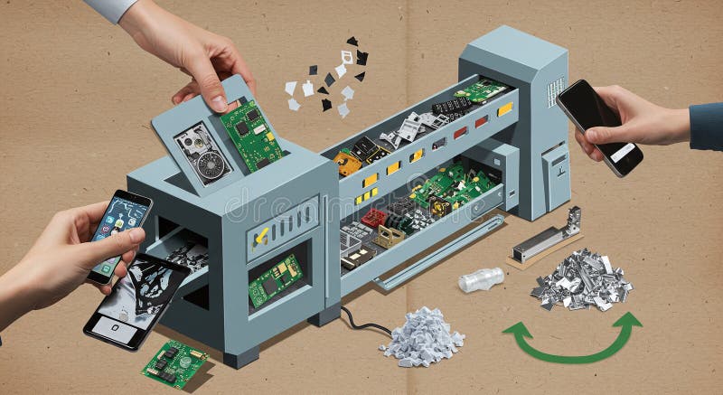 E-Waste Recycling Process: Disassembling Electronic Devices Stock ...