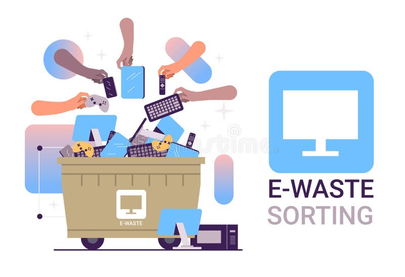 E-waste Sorting Concept Hands Placing Electronic Devices in Bin ...