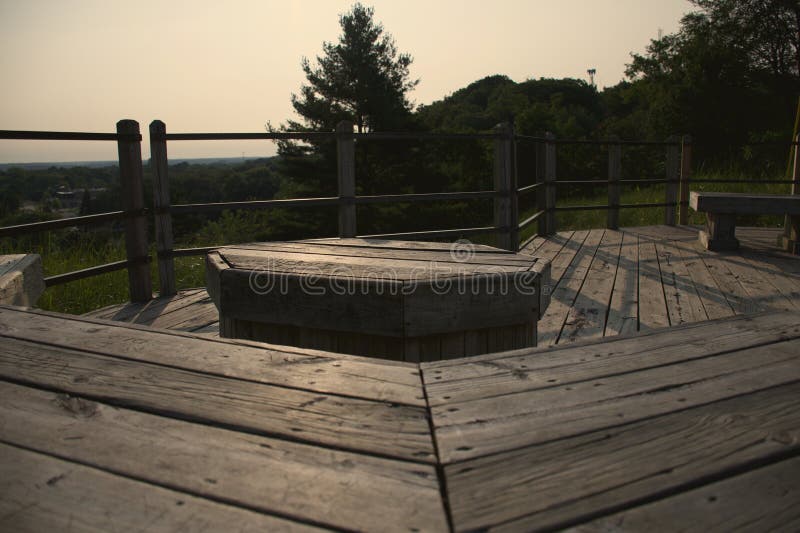 Empty Park Bench Above City Overlook Stock Photo - Image of overlook ...