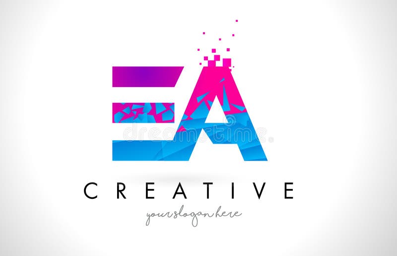 EA E a Letter Logo with Shattered Broken Blue Pink Texture Design ...