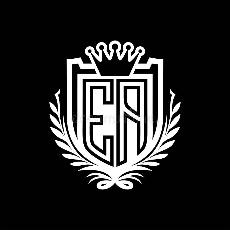 EA Letter Logo Heraldic Shield Shape with Crown on Black Background ...