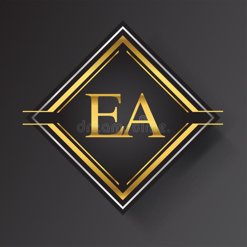 EA Letter Logo in a Square Shape Gold and Silver Colored Geometric ...