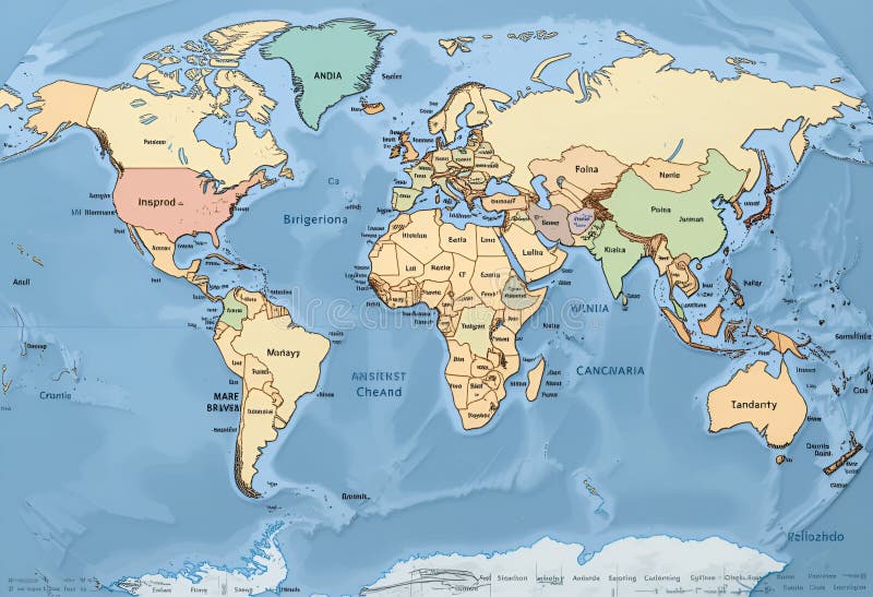 Antique-style World Map Depicting Continents with Fictional Names for ...