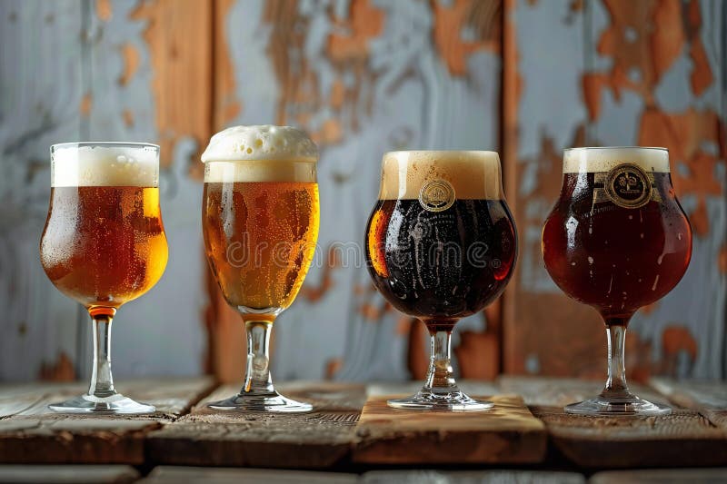 Each Glass Contains a Different Type of Beer, High Quality, High ...