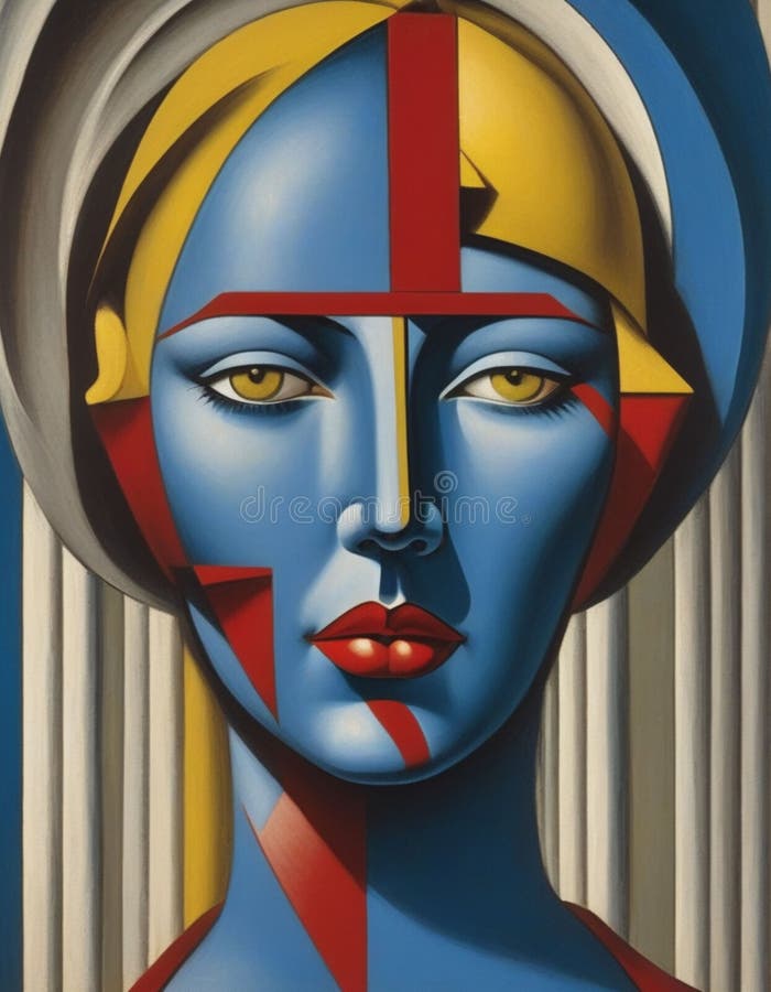 Abstract Modern Portrait of a Woman with Red Blue and Yellow Colors ...