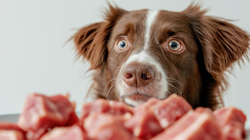 Eager Dog Looking at Raw Meat with Curious Eyes Stock Photo - Image of ...
