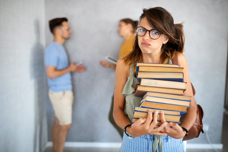 Eager Student Overwhelmed by Studying and Reading Books Stock Image ...