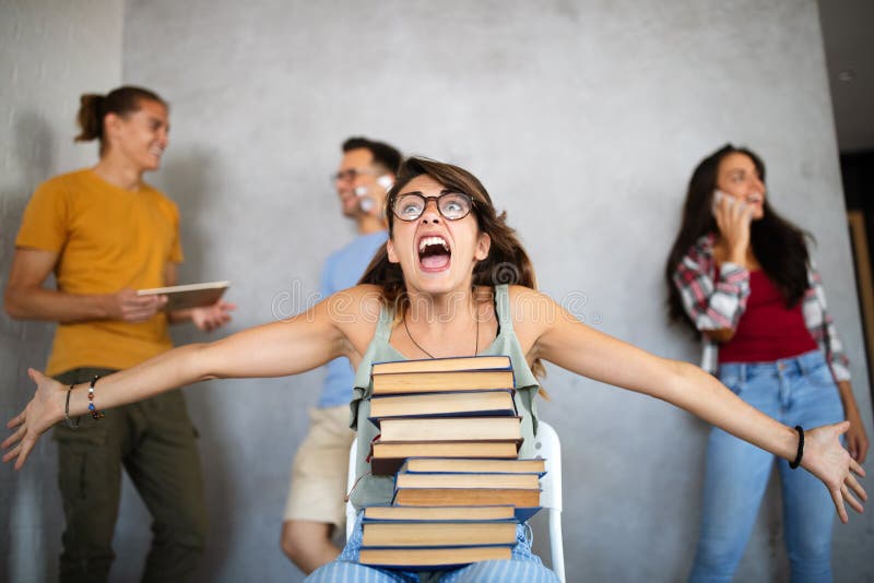 Eager Student Overwhelmed by Studying and Reading Books Stock Image ...