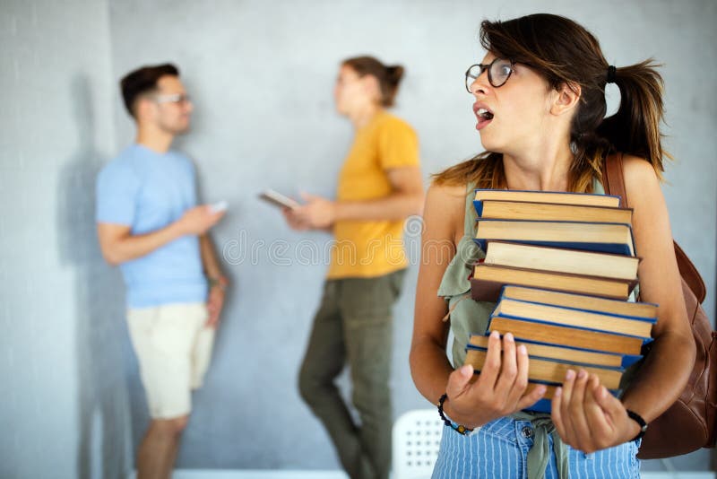 Eager Student Overwhelmed by Studying and Reading Books Stock Image ...